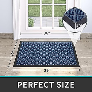 DEXI Door Mat Front Indoor Outdoor Doormat Small Heavy Duty Rubber Outside Floor Rug for Entryway Patio Waterproof Low-Profile,17"x29",Navy Blue