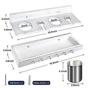 2 Layer Hair Dryer Holder, SHEGATO Wall Mounted Hair Tool Organizer, Hair Dryer and Styling Tool Holder, Wooden Blow Dryer Holder, Bathroom Countertop Storage for Curling Iron, Hair Straightener.