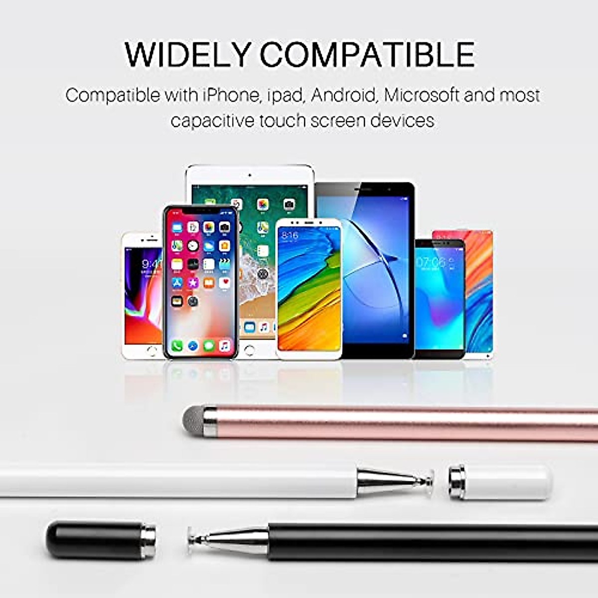 Stylus for iPad (3 Pcs), Abiarst Touch Screens Stylus Pens Disc & Fiber Tip for Apple/iPhone/Ipad pro/Mini/Air/Android/Microsoft/Surface All Capacitive Touch Screens (3-Pack (Black/White/Rose Gold))