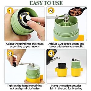 Manual Coffee Grinder, Manual Coffee Bean Grinder with Conical Ceramic Burr, Foldable Hand, Adjustable Coarseness, Portable Burr Hand Coffee Grinder for Outdoor Camping Traveling