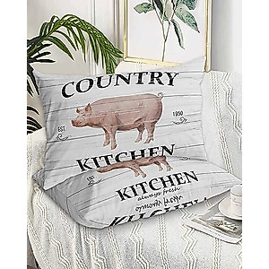 Edwiinsa Farmhouse Pig Pillow Covers King Standard Set of 2 20x36 Bed Pillow, Farm Animals Rustic Oil Painting Wooden Plush Soft Comfort for Hair/Skin Cooling Pillowcases with Envelop Closure