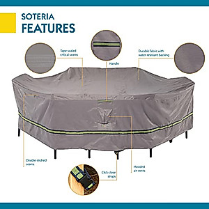 Duck Covers Soteria Waterproof 109 Inch Rectangular/Oval Patio Table with Chairs Cover, Outdoor Table and Chair Cover, Grey