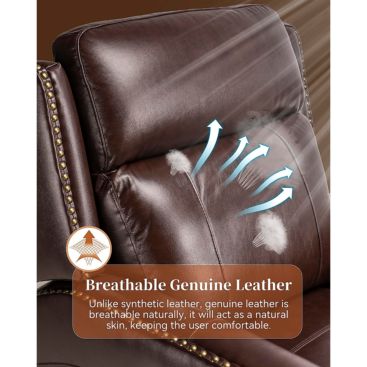 Genuine Leather Recliner Chair, Power Recliner Built-in High Elastic Sponge, Power Recliner Chair for Living Room, Home Theater, Bedroom, Office - Dark Brown