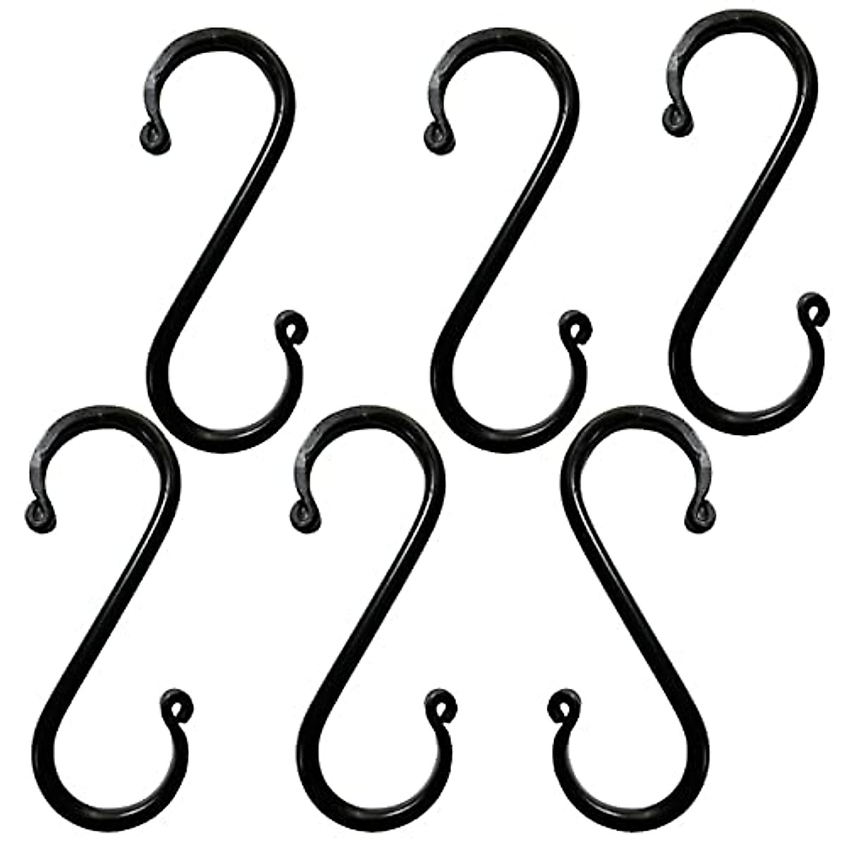 6 Wrought Iron S Hooks - 5" Hand Forged with Scrolls (Set of Six) by Amish Blacksmith Lancaster Pennsylvania USA