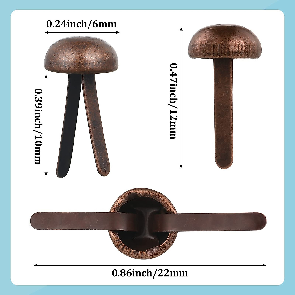 500 Pieces Paper Brass Fasteners Brass Brads Round Fasteners for Kids Craft Art Crafting School Project Decorative Scrapbooking DIY Supplies(Red Bronze,0.24 x 0.47 Inch)