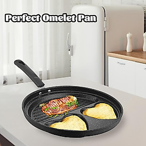 Egg Frying Pan, 3 In 1 Nonstick Egg Steak Pan for Home, Divided Omelette Pan Flat Bottom for Pancakes, Bacon&Sausage,Healthy Coating Cookware Skillet Pan for Gas Stove and Induction Cooker (Black)
