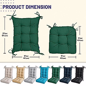 Sutteles Rocking Chair Cushion, Tufted Indoor/Outdoor Rocking Chair Cushions with Ties and Non-Slip Bottom, Removable Adirondack Chair Cushion Set, Seat 17" x 17"/Back 21" x 17"