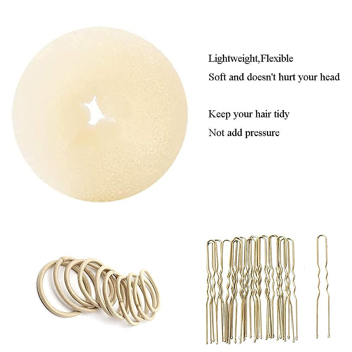 Hair Bun Maker,Donut Bun Maker Ring Style Hair bun maker set with 18 Bobby Pins &10 Elastic hair tie bands&8 Bun For Chignon Hair Styles (2 Small 2 Medium 2 Large 2 Extra-large) (Blonde)