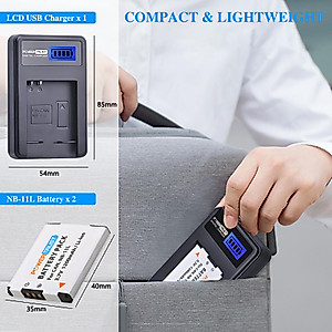 PowerTrust 2 Pack 3.7v NB-11L Replacement Battery and NB-11LH LCD USB Charger for Canon PowerShot A2300 IS, A2400 IS, A2500, A2600, A3400 IS, A3500 IS, A4000 IS, ELPH 110 HS, ELPH 115 HS, ELPH 130 HS,