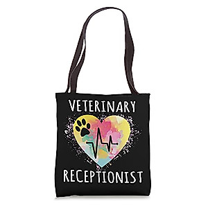 Veterinary Receptionist Paw Print Heartbeat Heart Watercolor Tote Bag