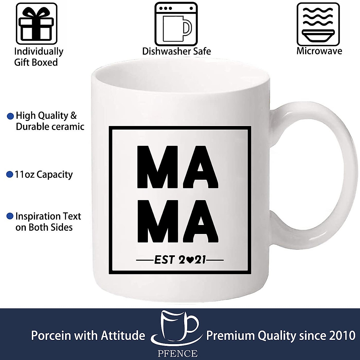 PFENCE New Parents Announcement Gift, Mom and Dad Est 2021 Mug Set 11oz, Expecting Parents to be, Pregnancy Gifts for First Time Moms, Memorable Ceramic Mug Set for Baby Shower, Gender Reveal