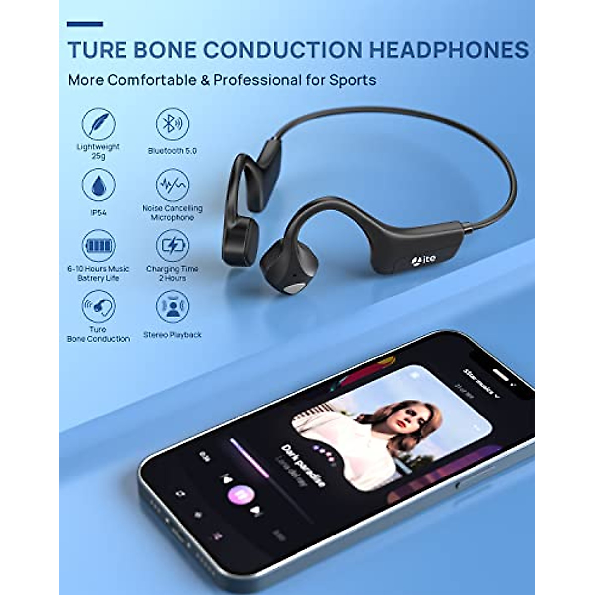 Guudsoud Bone Conduction Headphones Bluetooth,Wireless Open Ear Headphones,Sports Headset Waterproof Sweatproof with Mic Induction Conducting Earphones for Running Cycling Workout Gym Driving-Black