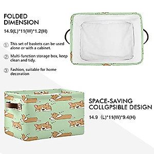 Animal Dog Corgi Cute Storage Bins Canvas Fabric Storage Basket Collapsible Storage Cube Box with Handles for Clothes, Book, Toys, Shelf, Gift Baskets, 2PC