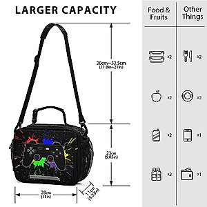 Cool Game Controller Lunch Bag for Women Men Video Joysticks Gamepad Insulated Cooler Tote Bag with Adjustable Shoulder Strap Large Capacity Reusable Leakproof Picnic Lunch Box Outdoor for Adult Offic