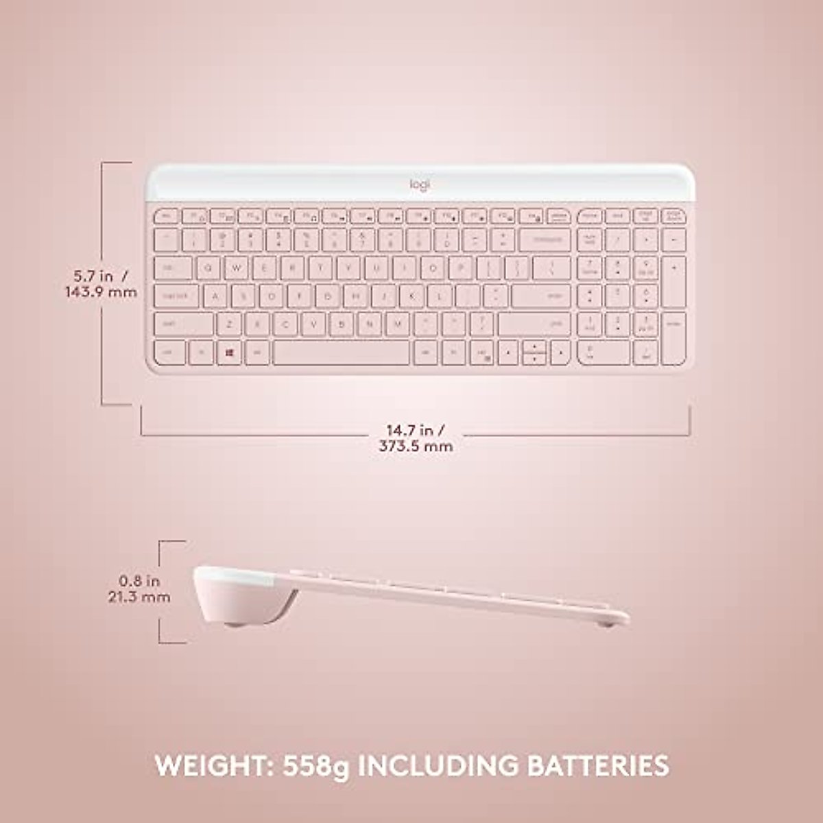 Logitech MK470 Slim Wireless Keyboard and Mouse Combo - Modern Compact Layout, Ultra Quiet, 2.4 GHz USB Receiver, Plug n' Play Connectivity, Compatible with Windows - Rose