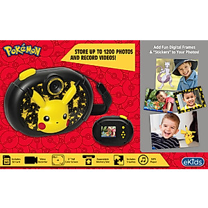 ekids Pokemon Kids Camera with SD Card, Digital Camera for Kids with Video Camera, Built-in Digital Stickers for Fans of Pokemon Gifts for Kids