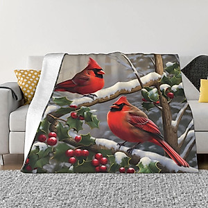 Red Birds Flannel Fleece Throw Blankets, Christmas Super Warm Soft Living Room Blanket All Season (50"x40")