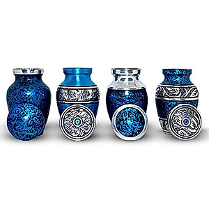 Blue Keepsake Urns for Human Ashes - Small Urns Set of 4 with Box & Bags - Blue Urns for Adults Male & Female - Handcrafted Mini Cremation Urns for Ashes - Honour Your Loved One with Memorial Urn Set