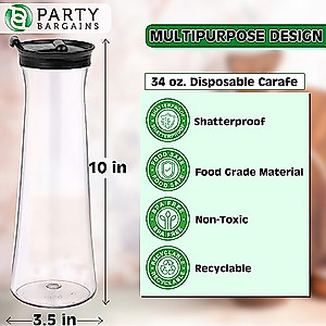 Party Bargains 34 oz. Water Carafe with Flip Tab Lids - 1 Pack, Black Lid Premium Quality & Heavy Duty Carafe - Excellent for Milk, Water, Iced Tea, Powdered Juice, Cold Brew, Mimosa Bar