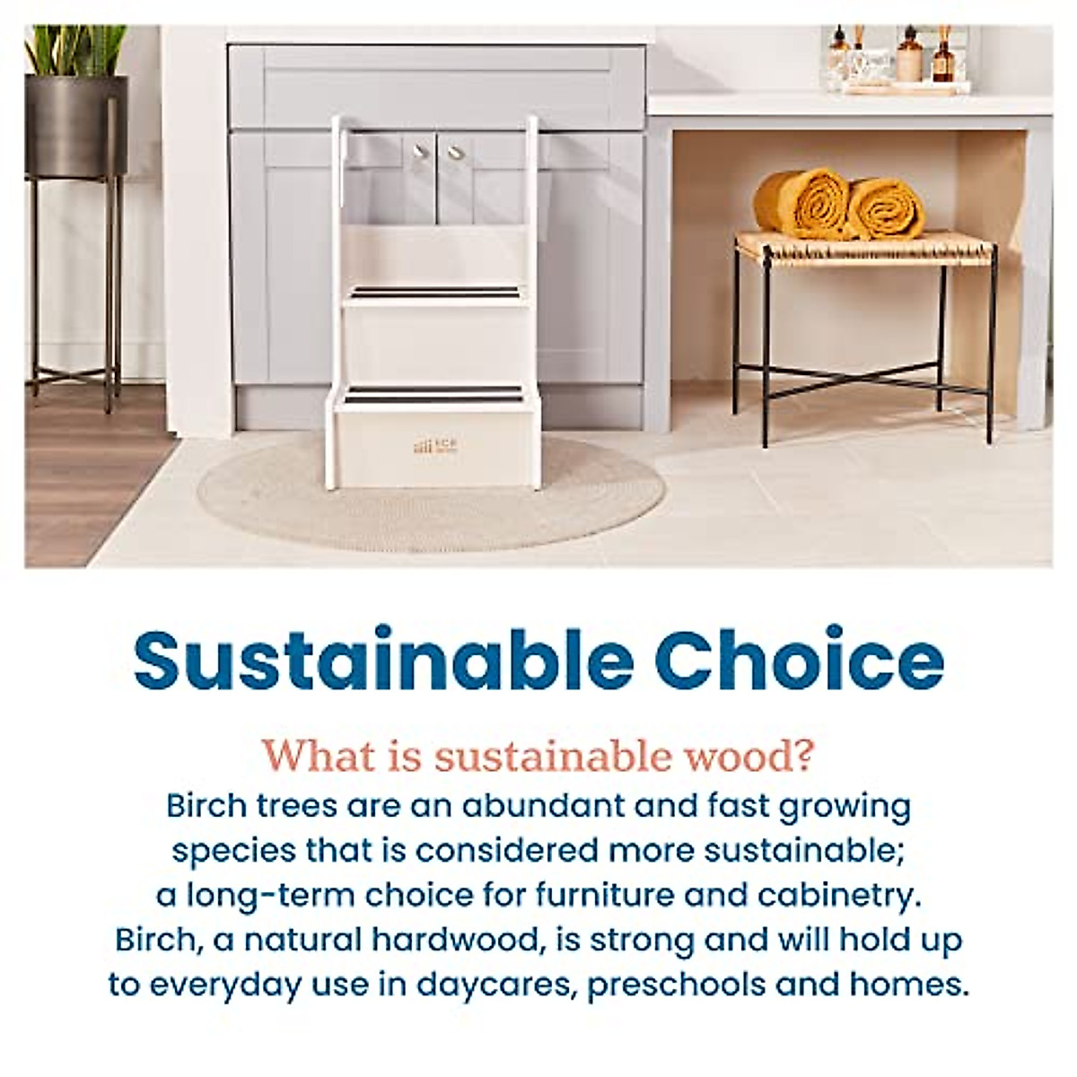 ECR4Kids Reach-Up Step Stool with Handles, Children's Furniture, White Wash