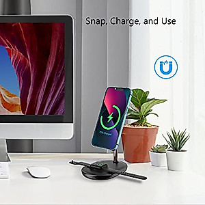 SSA Magnetic Wireless Charging Stand, 3-in-1 Magnetic Stand Lite with 5ft USB-C Cable, Mag-Safe Charger Stand for iPhone 14 12 13 Pro/Max/Mini, AirPods, Apple Watch (with AC Adapter)