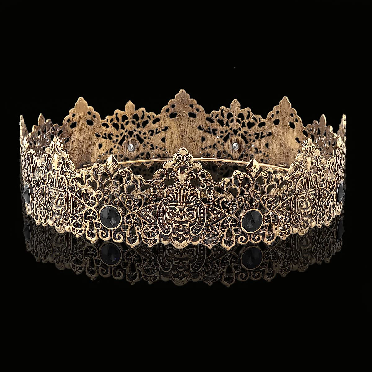 King Men Tiara Crown Imperial Medieval Headband Crystal Pageant Costumes For Birthday Party Prom Halloween Hair Accessories (Dark Gold With Black Stone)