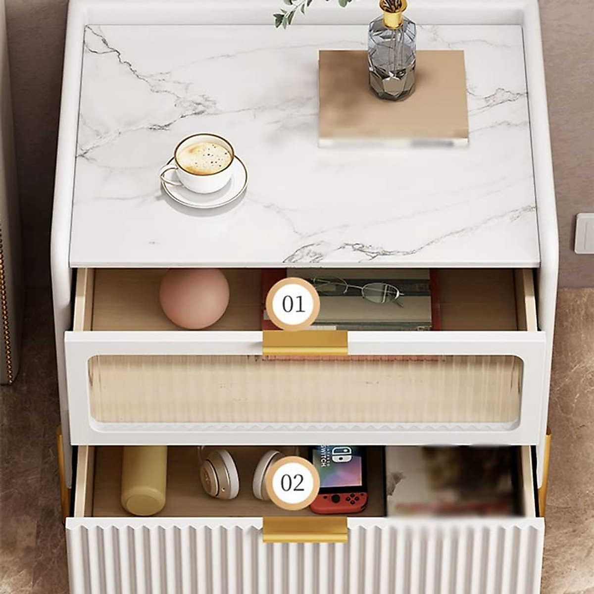 DOUBA Table Chevet Intelligente avec Recharge Sans fil Meuble Multifonctionnel Pour Chambre Coucher