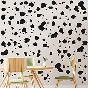 184 Pcs Cow Print Stickers, Adhesive Cow Wall Stickers Cow Print Vinyl Wall Art Decal Removable Cow Print Wall Decor Waterproof Animal Design Cow Decals for Walls Bedroom Living Room Nursery (Black)