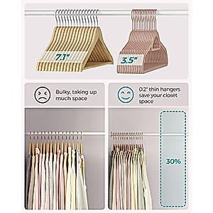 SONGMICS 50-Pack Velvet Hanger and 24-Pack Pants Hanger Bundle, Clothes Hanger with Rose Gold Swivel Hook, Coat Hangers with Movable Clips, Pale Brown and Light Pink UCRF021LB59 and UCRF14PK24