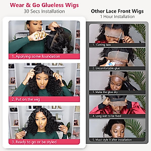 Smilegirl Glueless Wigs Human Hair Pre Plucked Pre Cut Curly Wear and Go Glueless Curly Wig for Black Women 5x5 HD Lace Closure Wig (14 Inch)