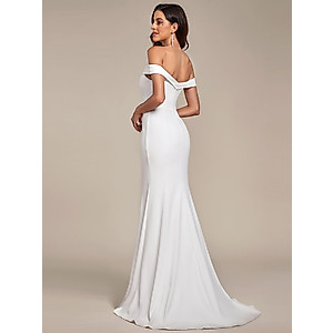 Ever-Pretty Womens Long Off-Shoulder Mermaid Sexy Cocktail Party Dresses with Sleeves Ball Gowns White US16