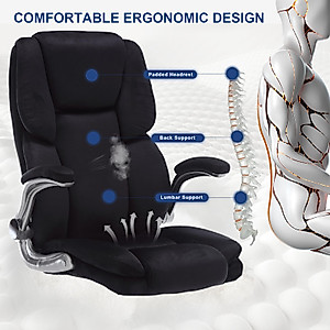 KCREAM Velvet Office Chair,Fabric Excutive Office Chair with Flip up Arms,High Back Ergonomic Office Chair Home Office Desk Task Chair Adjustable Swivel Chair with Wheels & Rocking Function,Black