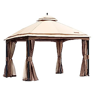 VEVOR Patio Gazebo for 10-12 Person, 10 x 13 FT Backyard Gazebo, with Mosquito Netting, Metal Frame, and PU Coated 180G Polyester, Outdoor Canopy Shelter for Patio, Backyard, Lawn, Garden, Deck