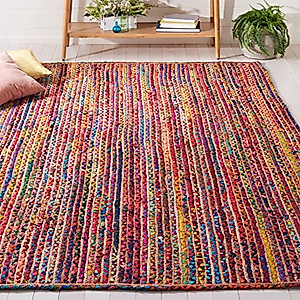 Safavieh Braided Collection Accent Rug - 4' x 6', Natural & Multi, Handmade Farmhouse Cotton, Ideal for High Traffic Areas in Entryway, Living Room, Bedroom (BRD262B)