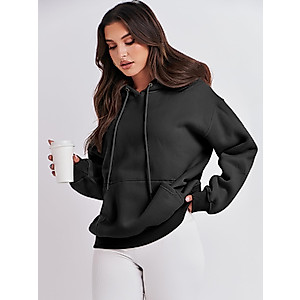 ANRABESS Women's Oversized Fleece Hoodies Basic Pullover Sweatshirt Fall Fashion 2024 Outfits Trendy Y2k Teens Preppy Clothes Black-M