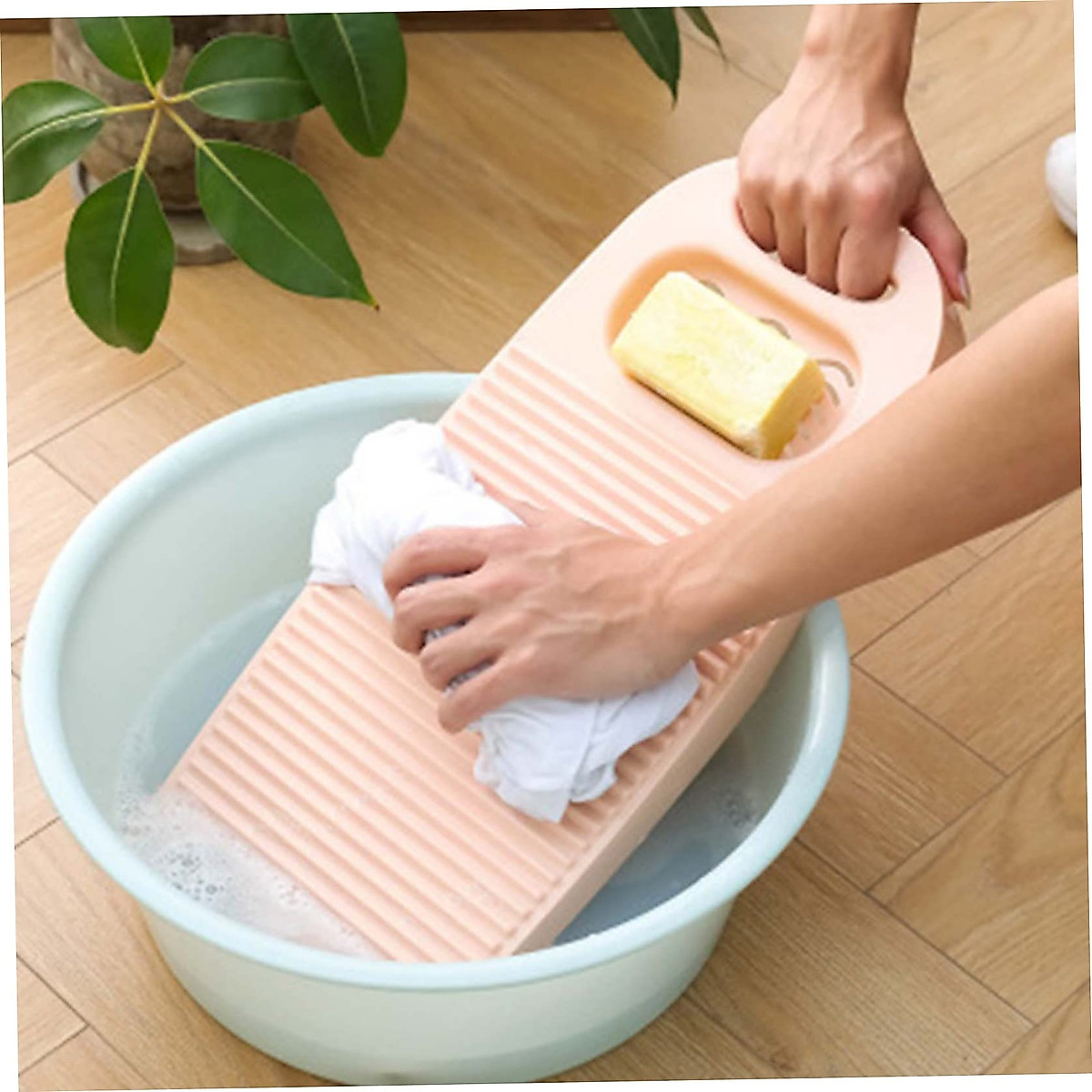 CUCUFA Washboards for Hand Washing Clothes, Plastic Hand Washing Board Non-Slip Laundry Washing Boards, Manual Wash Clothes Pad Washing Tool for Household, Pink