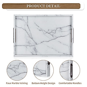 Hanobe Bathroom Vanity Tray Decorative: White Faux Marble Perfume Trays with Black Handles Rectangle Modern Table Decor for Dresser Counter