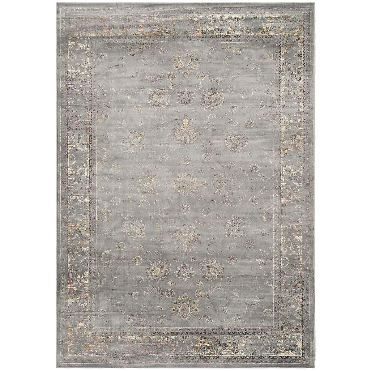 SAFAVIEH Vintage Collection Area Rug - 10' x 14', Grey & Multi, Oriental Distressed Viscose Design, Ideal for High Traffic Areas in Living Room, Bedroom (VTG117-2770)