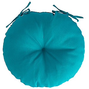 Magpie Fabrics Outdoor 15"x15"x4" Round Bistro Seat Cushions with Ties Set of 2, Tufted Waterproof Patio Floor Chair Pads for Home Garden Balcony Kitchen Office Porch, Teal