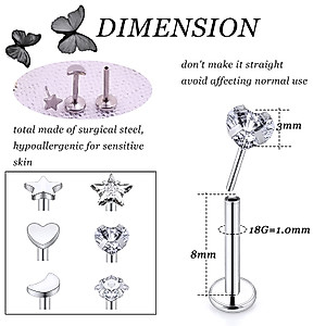 Vsnnsns 18G Threadless Push in Lip Rings Stainless Surgical Steel Labret Monroe Lip Rings Nail Cartilage Tragus Helix Earrings Studs Nose Ring Medusa Piercing Jewelry For Women Men 8MM 18 Gauge