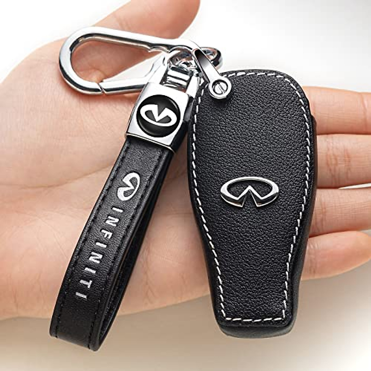 Leather Key Fob Case Cover for Infinity ,Key Holder Replacement for 2017-2018 Infiniti QX30 3-Button Keyless Entry Remote (3 Button)
