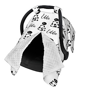 Personalized Baby Car Seats Canopy for Babies with Name, Custom Multi-use Covers for Baby Boys Girls, Cute Little Panda Minky Nursing Breastfeeding Stroller Cover Canopies for Newborn Infant