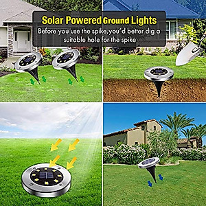Aogist 4 Packs Solar Ground Lights,8 LED Garden Lights Patio Disk Lights In-Ground Outdoor Landscape Lighting for Lawn Patio Pathway Yard Deck Walkway