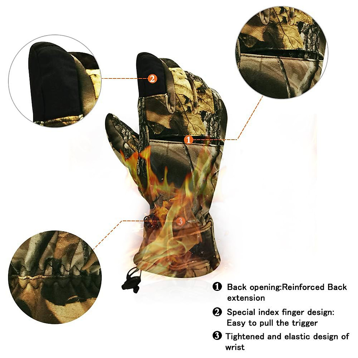 Intra-FIT Camo Hunting Gloves,Full Finger,Anti-Slip,Water Resistant Ski Glove for Cold Weather(XL)