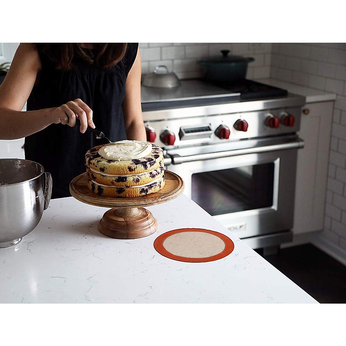 Round Silicone Baking Mat 2 Pack Non Stick Reusable Diameter 6.5 inch Perfect For 7 inch Round Cake Pan Liner Baking Sheets Premium Quality