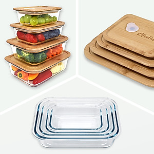 EcoPreps Glass Food Storage Containers with Bamboo Lids [4 Pack] 100% Plastic Free, Eco-Friendly, Oven, Microwave Safe Glass Meal Prep Containers, Glass Lunch Containers, Bamboo Lid Storage Containers