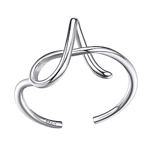 SILVERCUTE Cute Silver Initial Ring Open Adjustable Women Stackable Rings|925 Sterling Silver A-Z 26 Letters Initial Name Rings for Women(Alpahbet A)