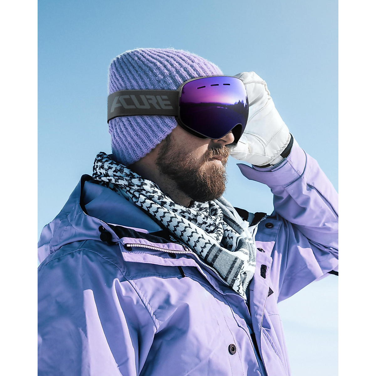 ACURE Ski Goggles, OTG - Over Glasses Snow Snowboard Goggles, Anti Fog, 100% UV400 Protection for Men Women Kids