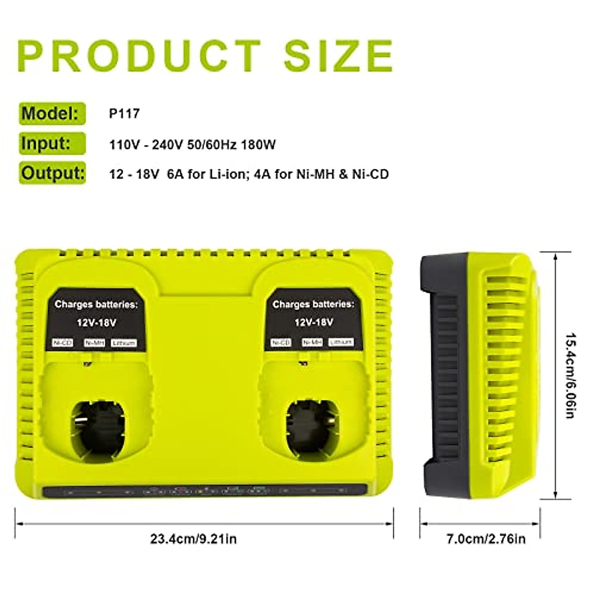Fancy Buying 2Port P117 Dual Chemistry 18V Replacement Battery Charger for Ryobi 18V Battery ONE+ P117 P118 for Ryobi 18V Max Lithium NiCd Battery P100 P102 P103 P105 P107 P108 Ryobi Fast Charger