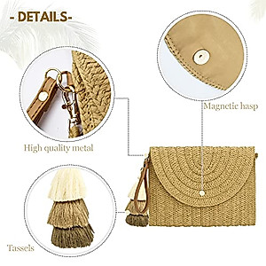 Aovtero Straw Clutch Purse Women Crossbody Bag Summer Beach Shoulder Bags Envelope Wallet Handbags (Light Brown)